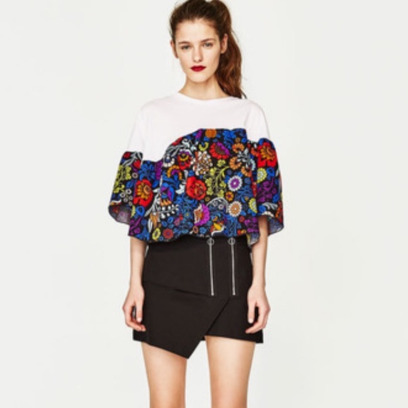 Zara | Tops | Zara Floral Boxy Ruffle Soft Cotton Tshirt S | Poshmark